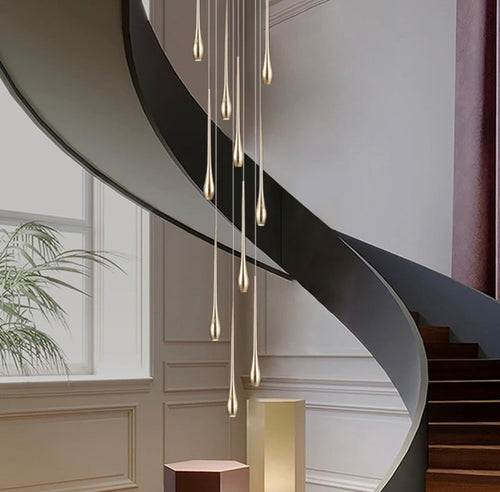 Minimal Gold Duplex LED Staircase Chandelier