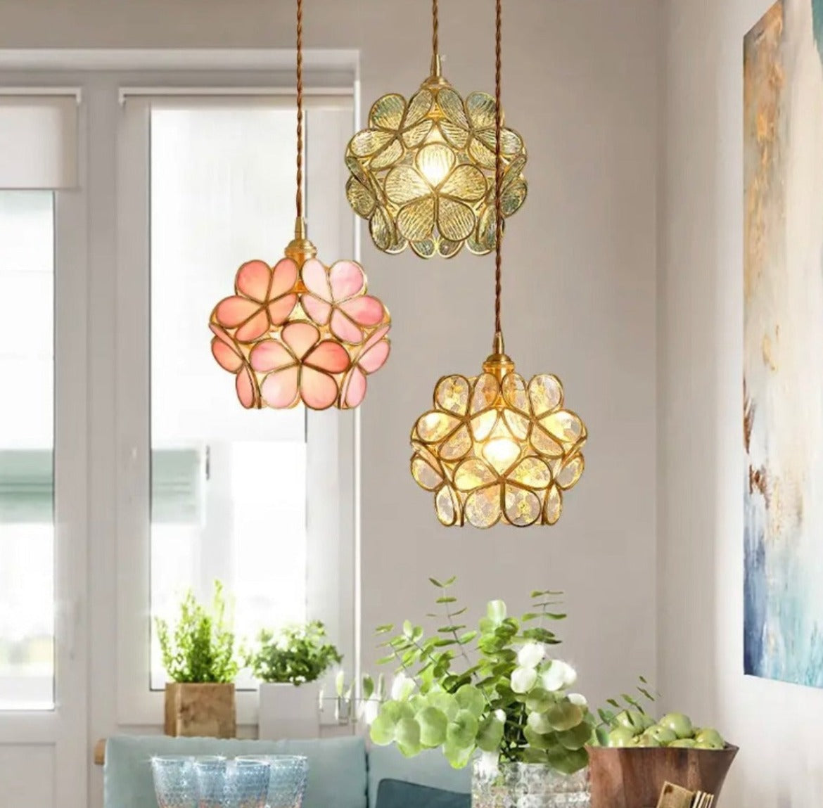 Stained Glass Flower Pendant Lights - Elegant Lighting