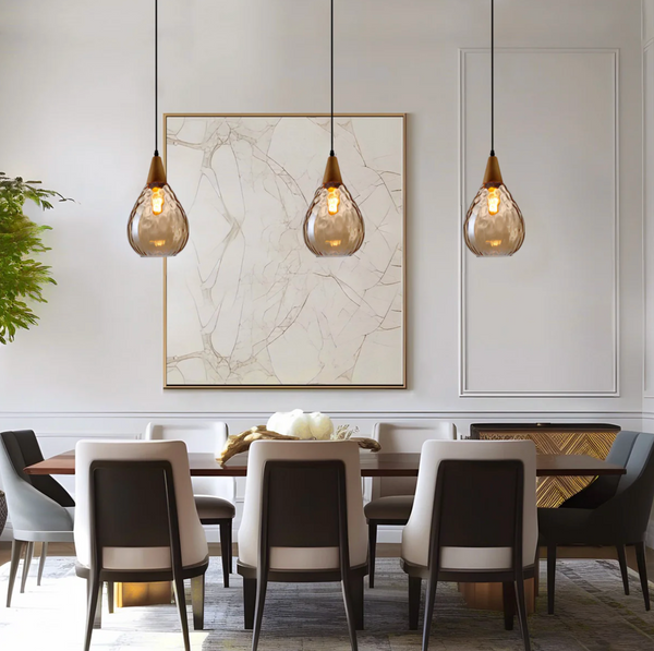 Industrial Amber Glass Pendant Lights - Teardrop Pendant Light