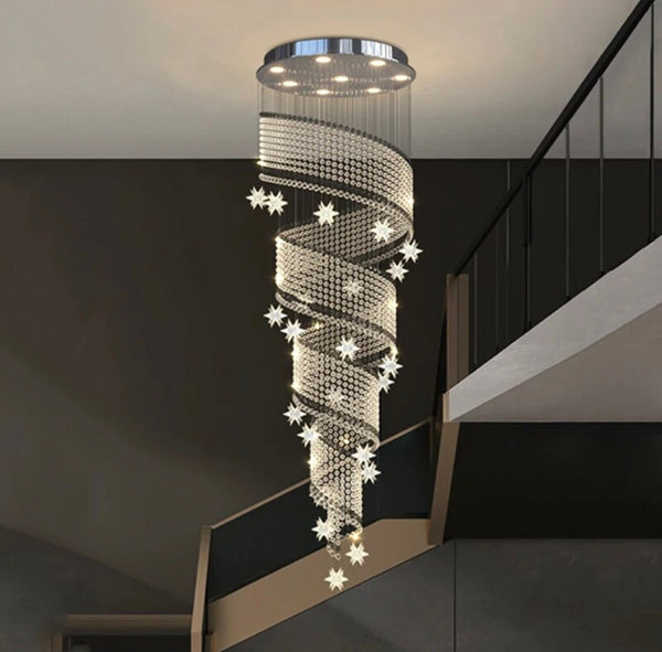 Revolving Star Crystal Chandelier – Luxury Spiral LED Lighting