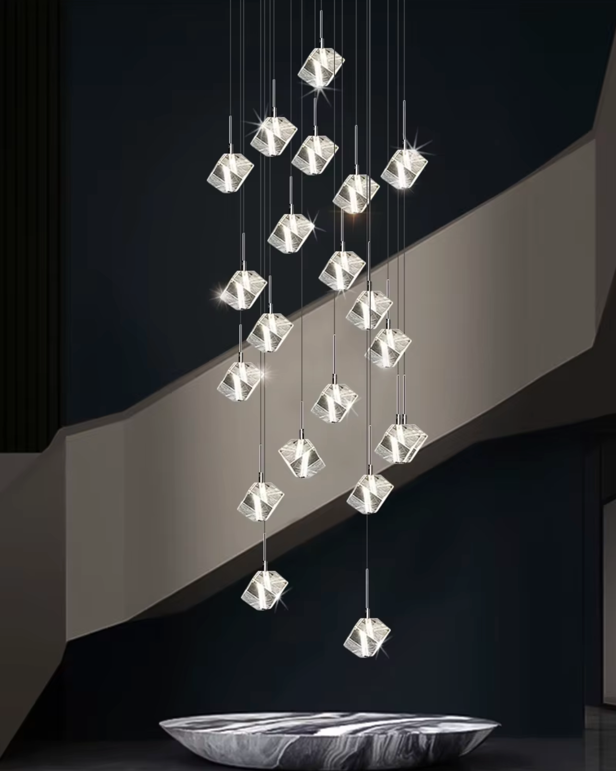 K9 Crystal Rhombus Staircase Pendant - Modern Chandelier for Staircase